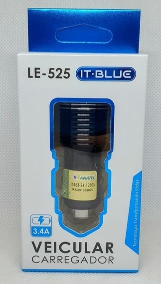 Lojas Merlin | carregador veicular LE-525 3.4A IT-BLUE